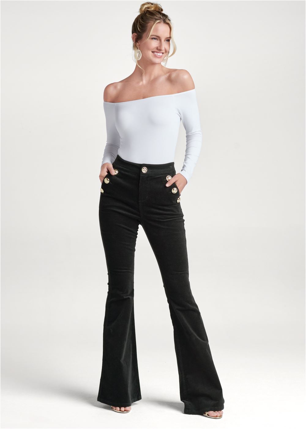 Venus Button-Front Corduroy Pants in Black [Venus Clothing 1981] - $29. ...
