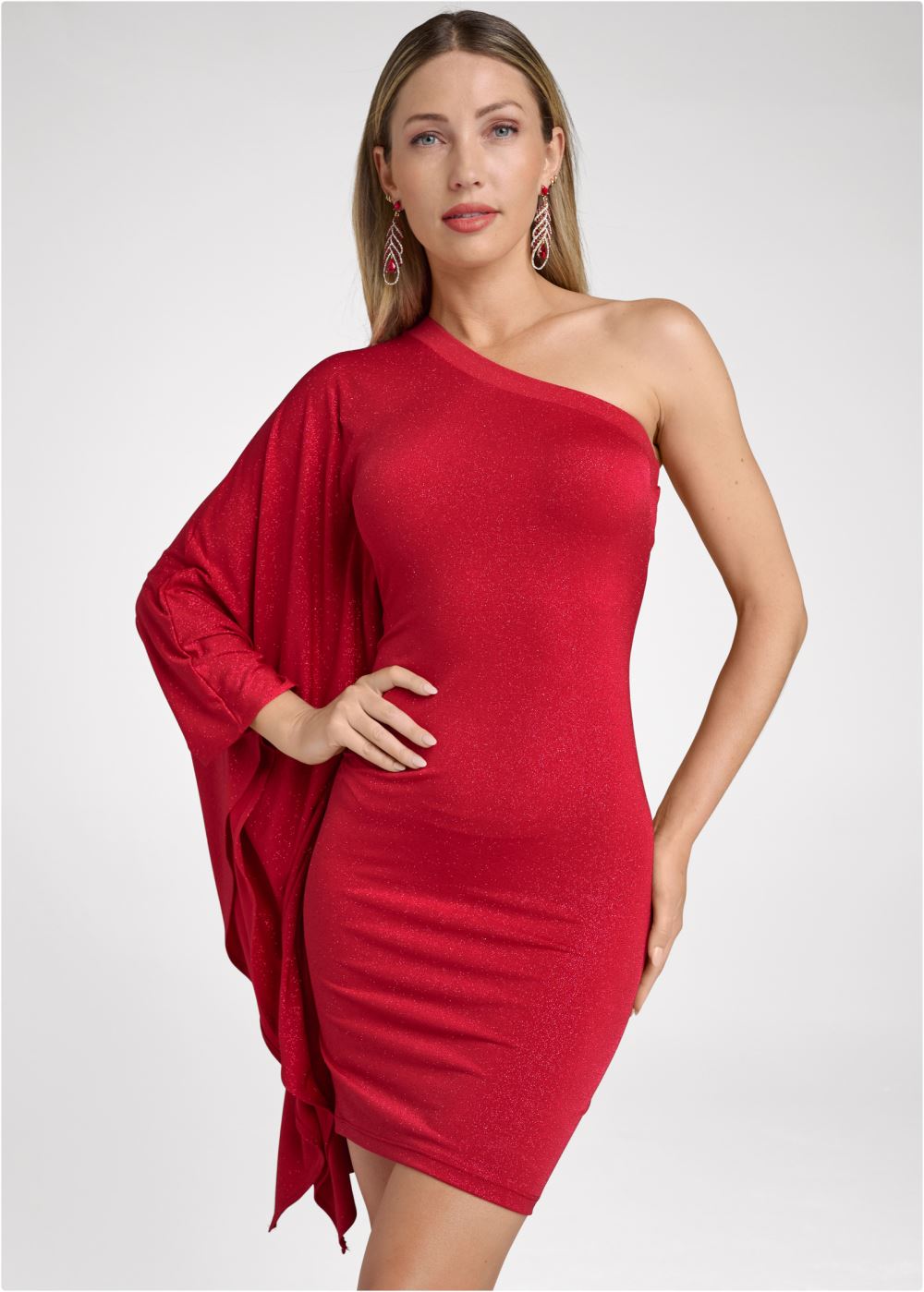 Venus One-Shoulder Shimmer Dress - Red [Venus Clothing 0588] - $20.40 ...