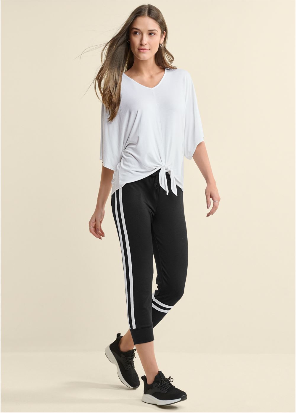Venus Stripe Detail Lounge Capris in Black & White [Venus Clothing 1919 ...