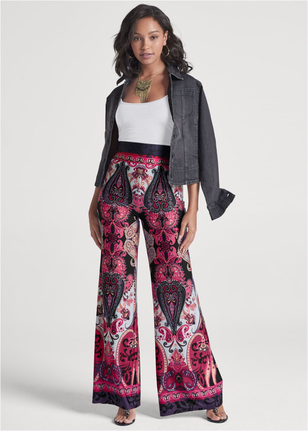 Venus Wide Leg Paisley Print Pants in Pink Multi [Venus Clothing 1969 ...