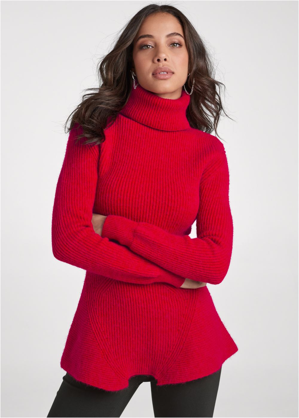 Venus VENUS | Turtleneck Peplum Sweater in Red [Venus Clothing 1421 ...
