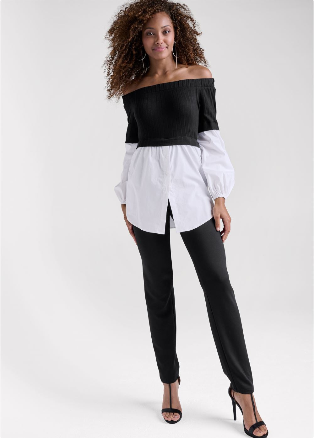 Venus Layered Shirting Jumpsuit in Black & White [Venus Clothing 1324 ...