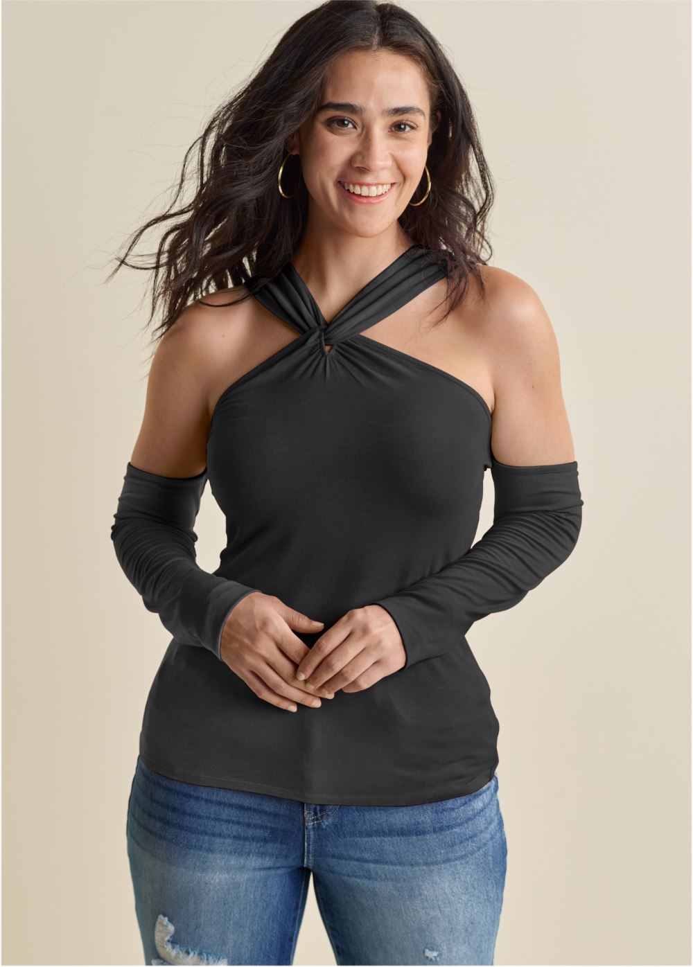 Venus Plus Size Cold-Shoulder Long Sleeve Top [Venus Clothing 4550 ...