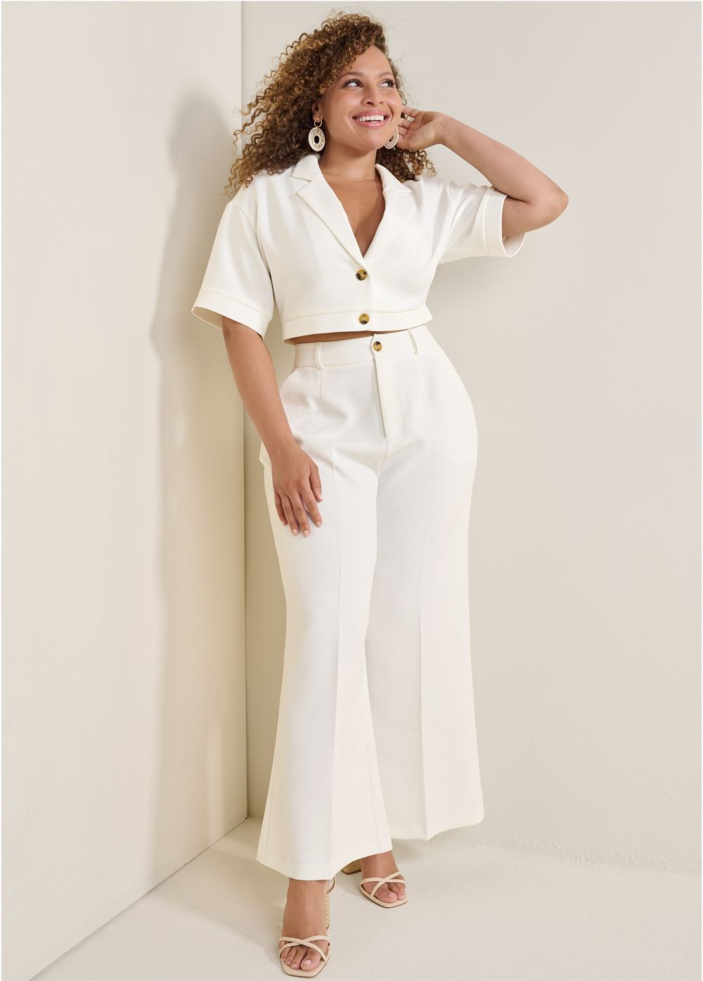 Venus Plus Size Flare Leg Suiting Set in Off White [Venus Clothing 3824 ...